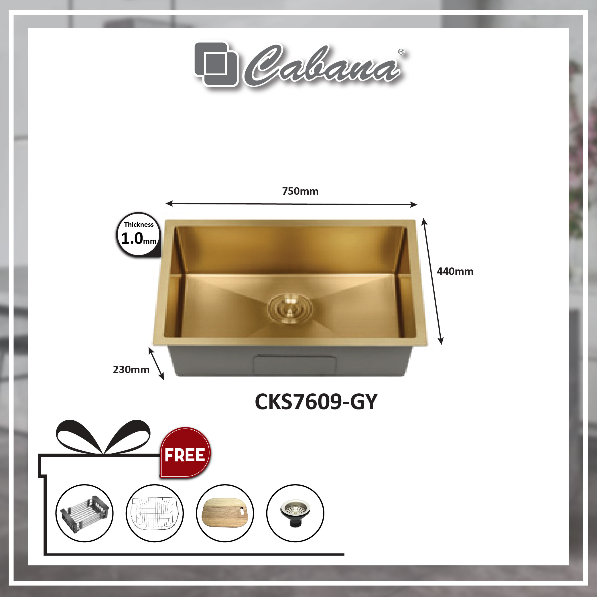 CABANA CKS7309 STAINLESS STEEL MATERIAL 75cm Undermount Single Bowl ...