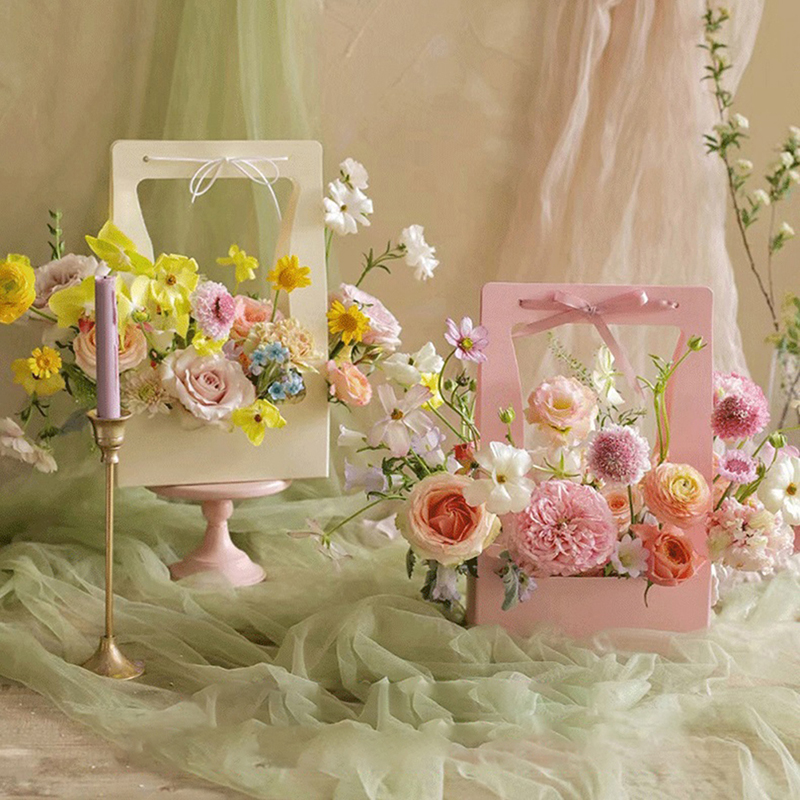 Double Sided Water Proof Kraft Paper Portable Flower Basket Bouquet ...