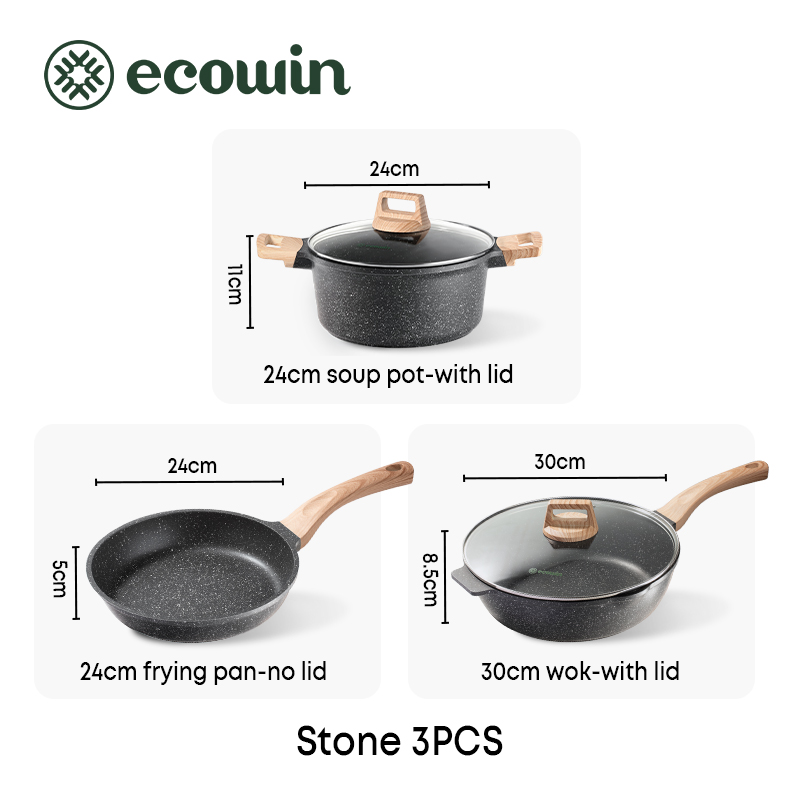 Ecowin 4pcs/3pcs Non-Stick Cookware Set Maifan Stone Coating Classic ...