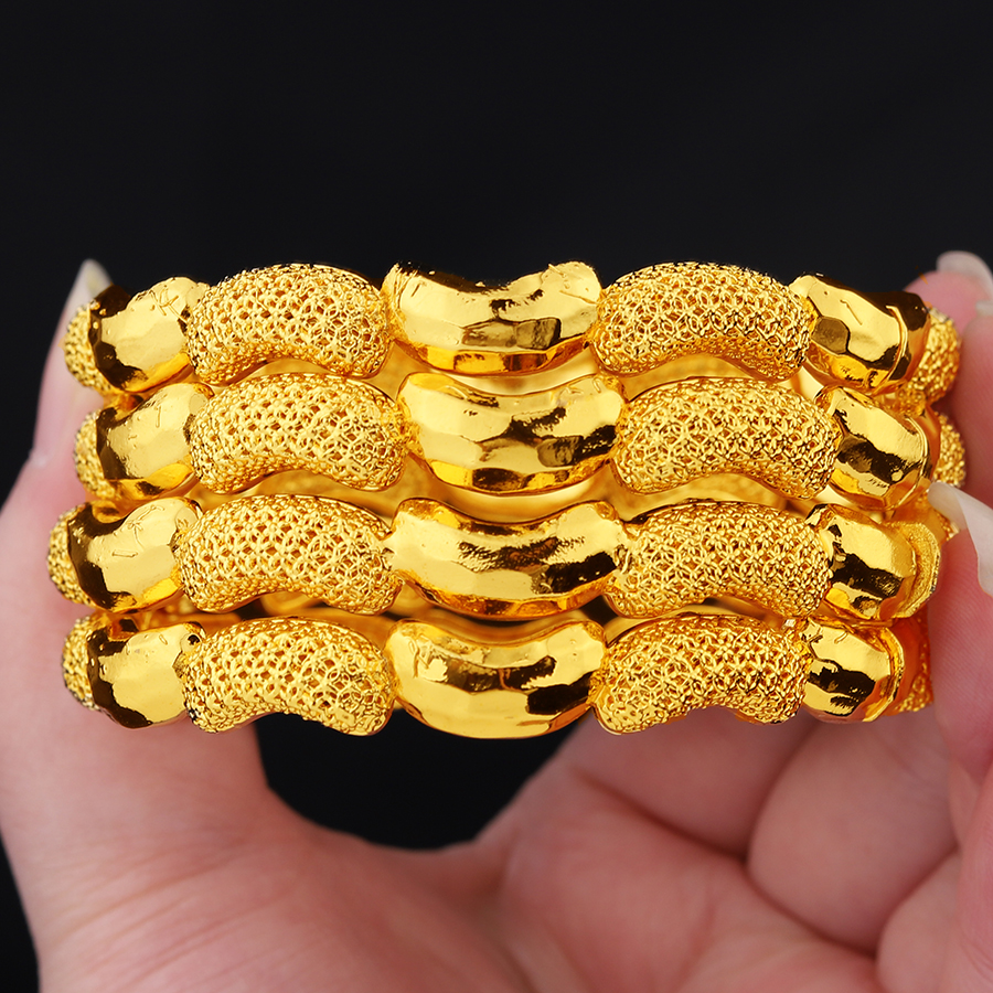 Luxury Dubai Gold Color Bangles For Women 24K Gold Plated Indian ...