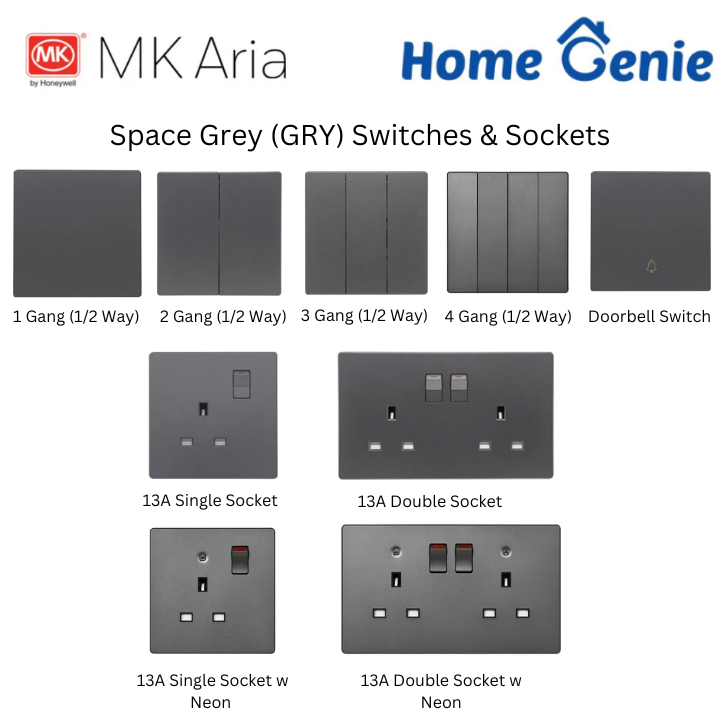 MK Honeywell Aria Series Switches & Sockets 1/2/3/4 Gang (1/2 Way) / Bell Switch / Single ...