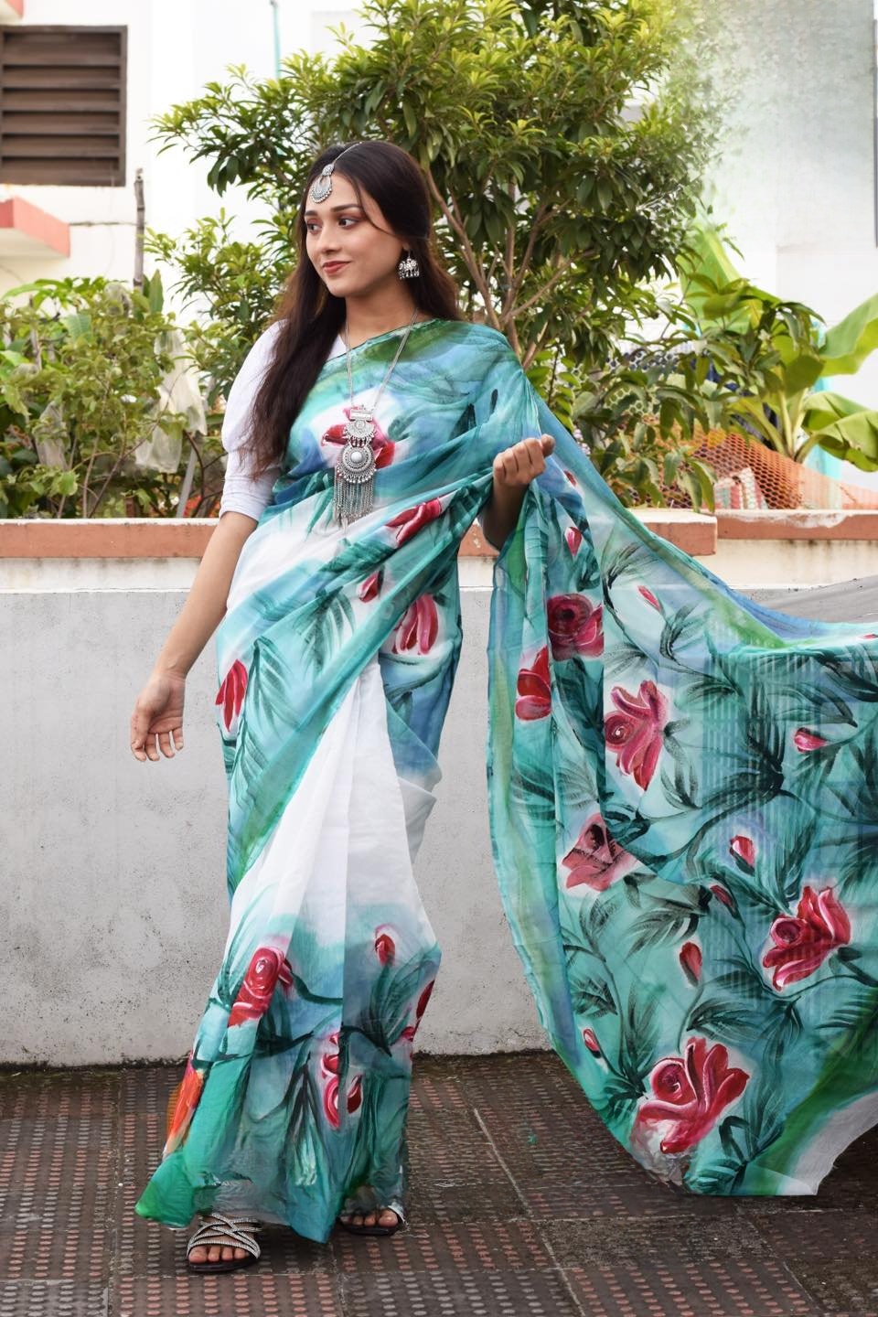 Exclusive Designer Hand Print Half Silk Saree For Women - Sari | Daraz ...