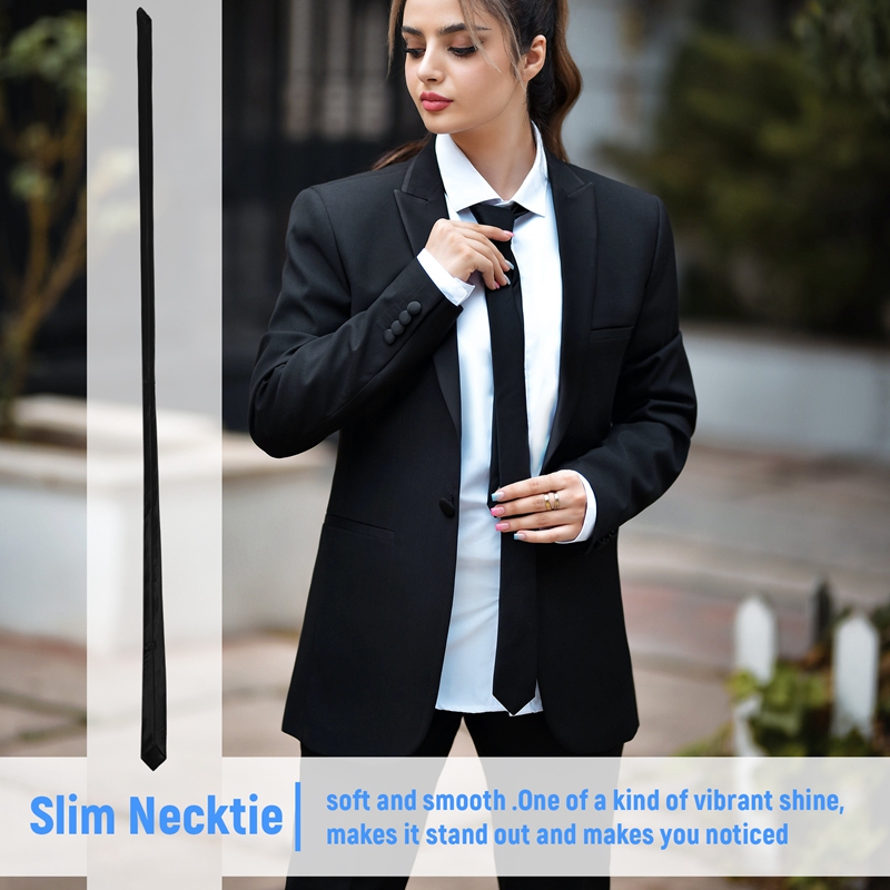 (FIVQ) Unisex Casual Necktie Skinny Slim Narrow Neck Tie - Black ...