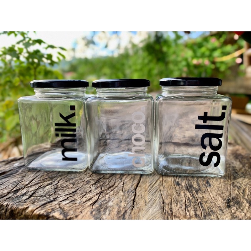 3pcs 400ml Jar Coffee Sugar Cream Condiments Container with Black Label ...