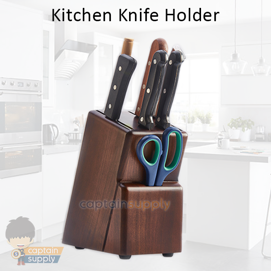 (SG Seller) ★ Kitchen Knife Holder (Wood) ★ Knives Blade Scissors Rack ...