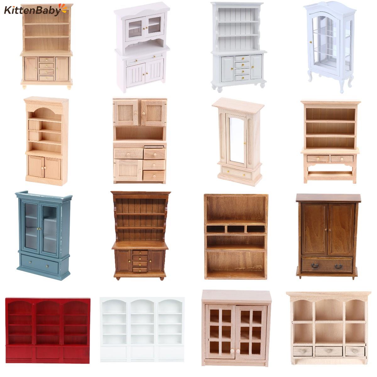 【YIYANGMAOYI111】1:12 Dollhouse Miniature Wood Display Storage Cabinet ...