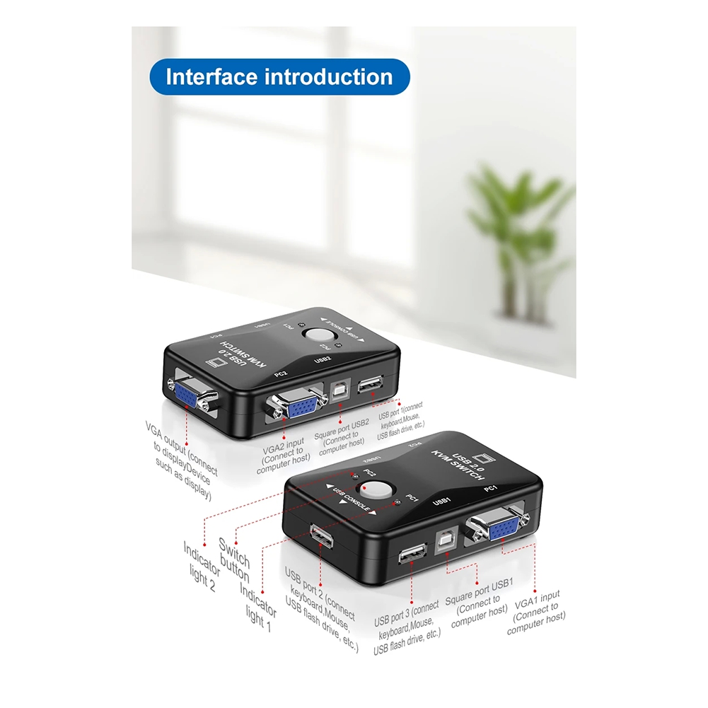 USB 2.0 KVM Mouse Switcher Keyboard VGA Splitter Box Sharing Switch USB ...