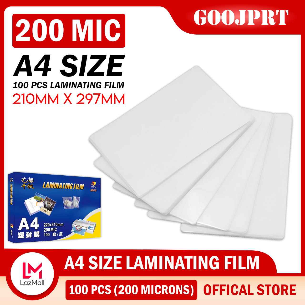 GOOJPRT 100pcs YIDU A4 Laminating Film ( 55 | 100 | 125 | 200 MICRONS ...