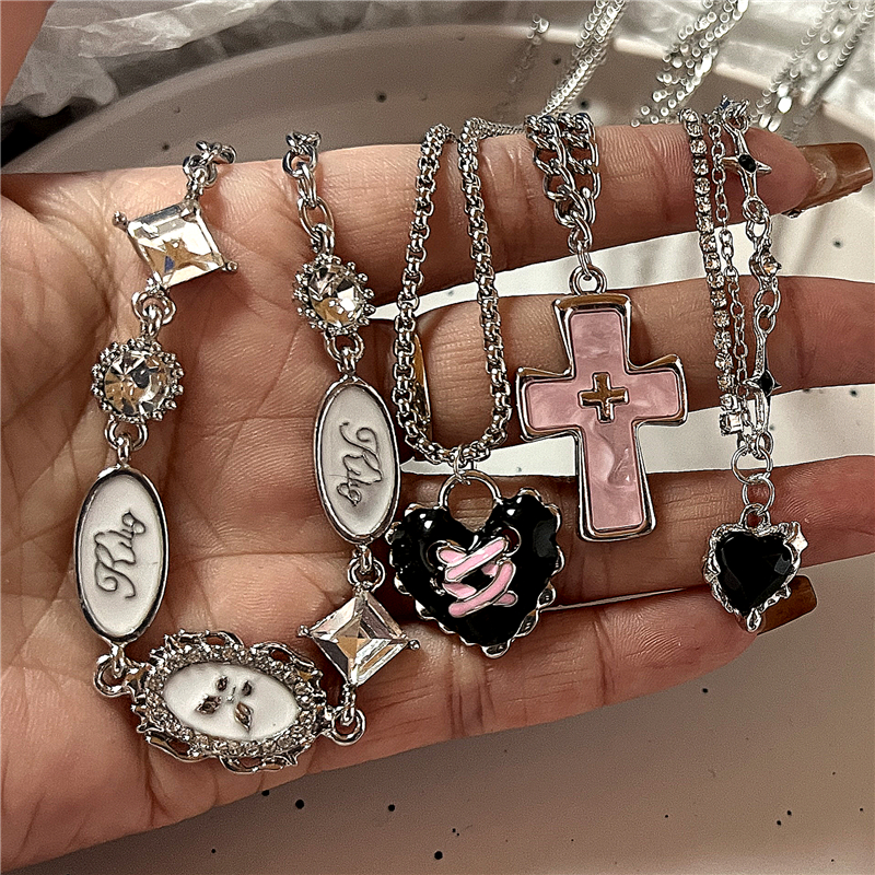 Gothic Punk Fashion Charm Cute Pink Large Cross Pendants Choker Chains ...