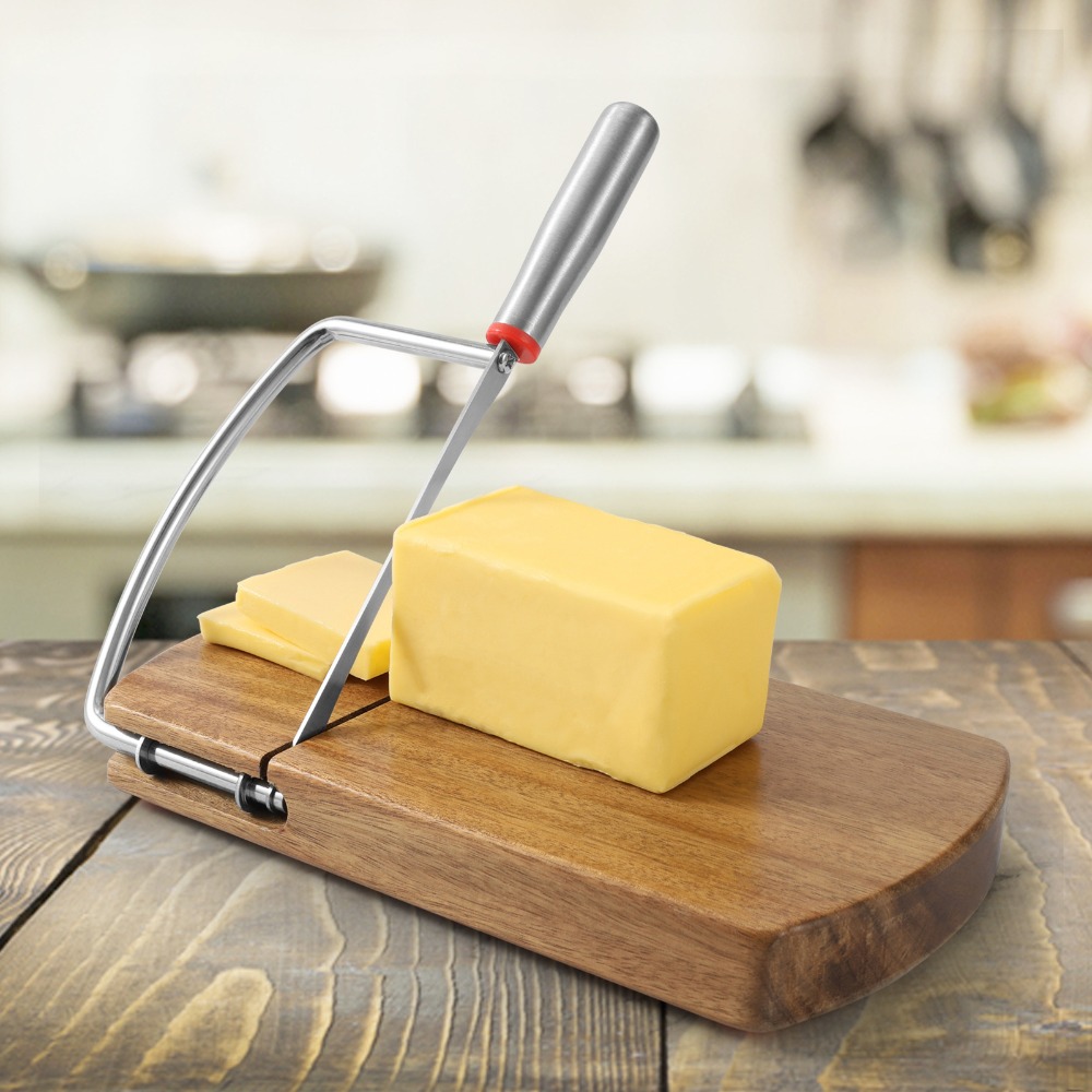 Household Manual Acacia Wood Cheese Slicer Stainless Steel Handle ...
