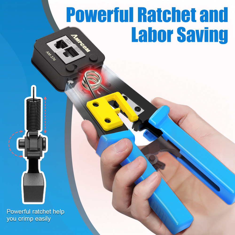 AMPCOM RJ45 Crimp เครื่องมือผ่าน Cat5 Cat5e Cat6 Crimper Cutter ...