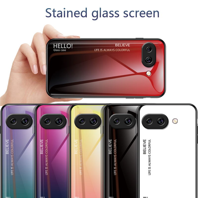 Biruiqu For Google Pixel 9A Gradient Tempered Glass Back Soft Silicone ...