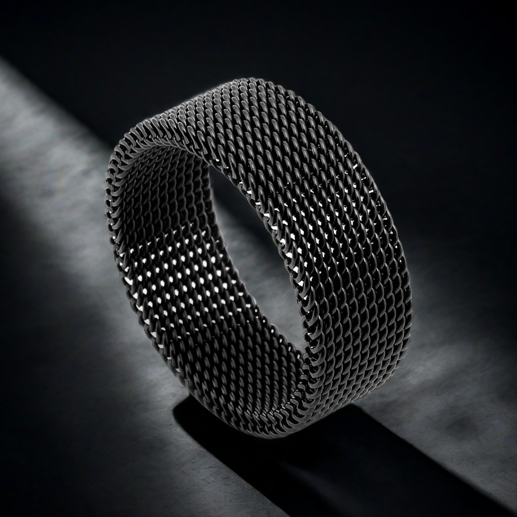 8mm grid stainless steel elastic ring hollow gold ring men's non-fading ...