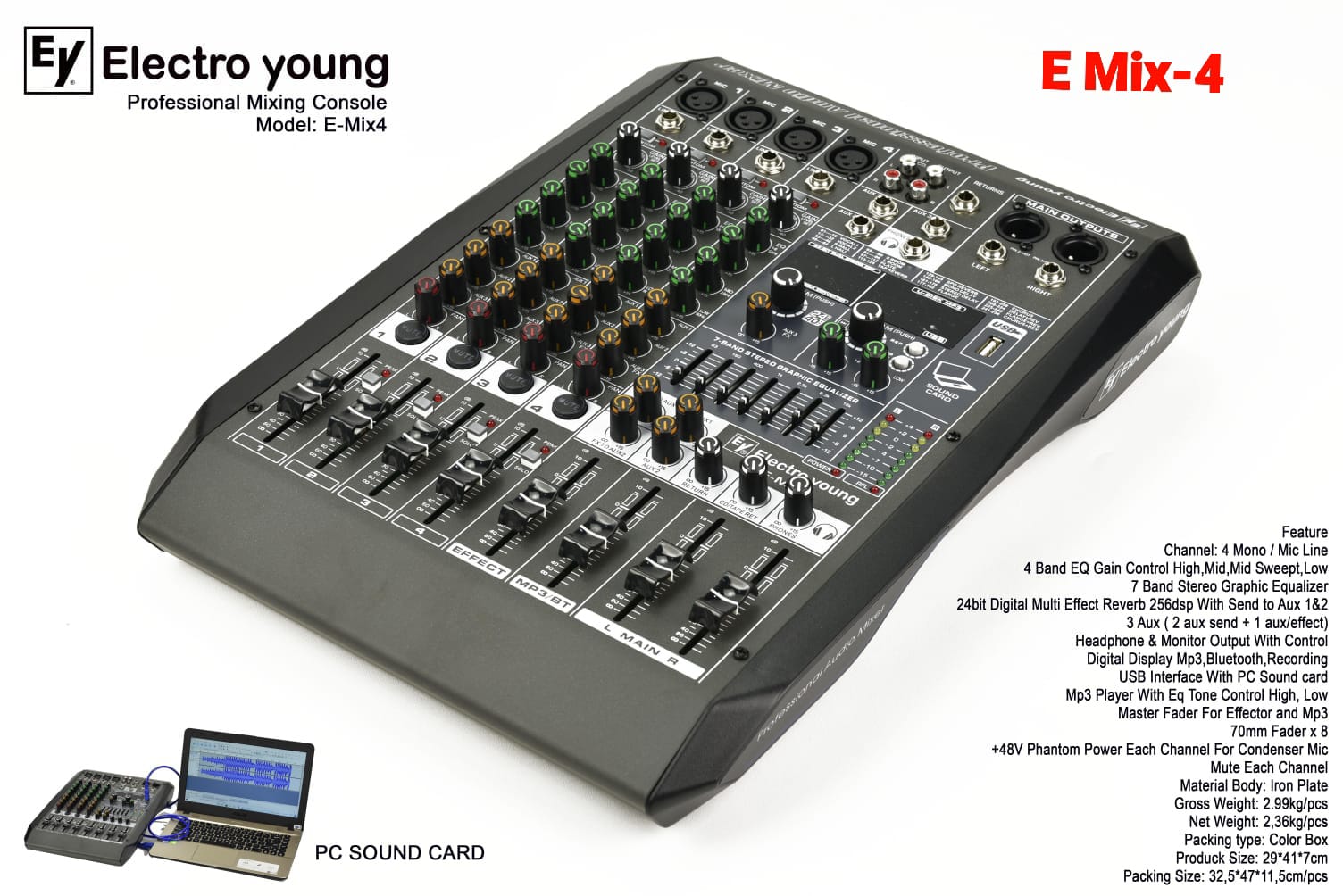 Mixer audio 4ch electro young emix-4 emix 4 emix4 bluetooth original ...