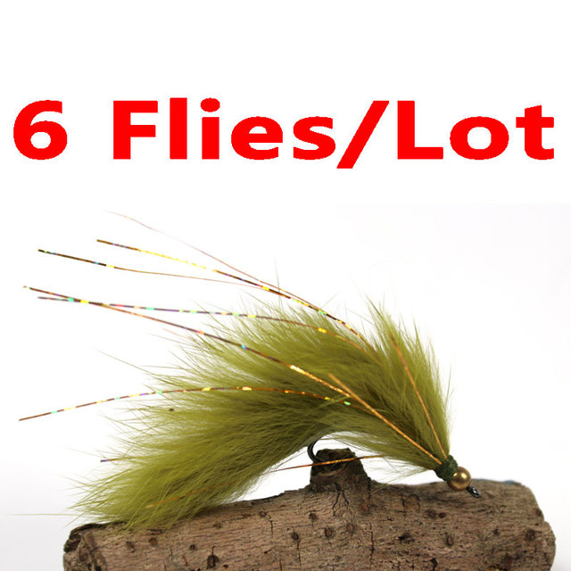 【KuaKe Mall】6pcs 6 Olive Copper Beadhead Zonker Fishing Streamers ...