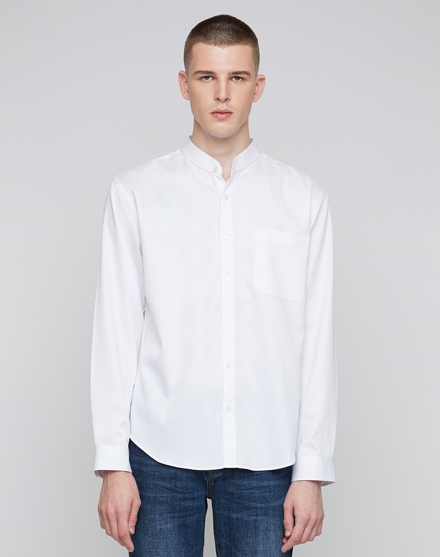 DAPPER เสื้อเชิ้ตคอจีน Dobby ทรง Regular Fit สีขาว - DAPPER - ThaiPick