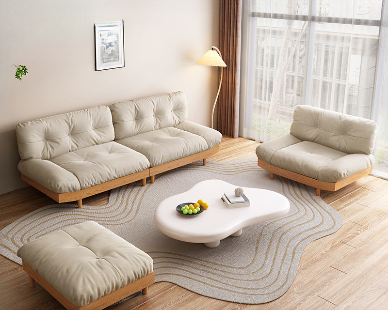 Japanese-Style Solid Wood Cloud Sofa Living Room Simple Nordic Log ...