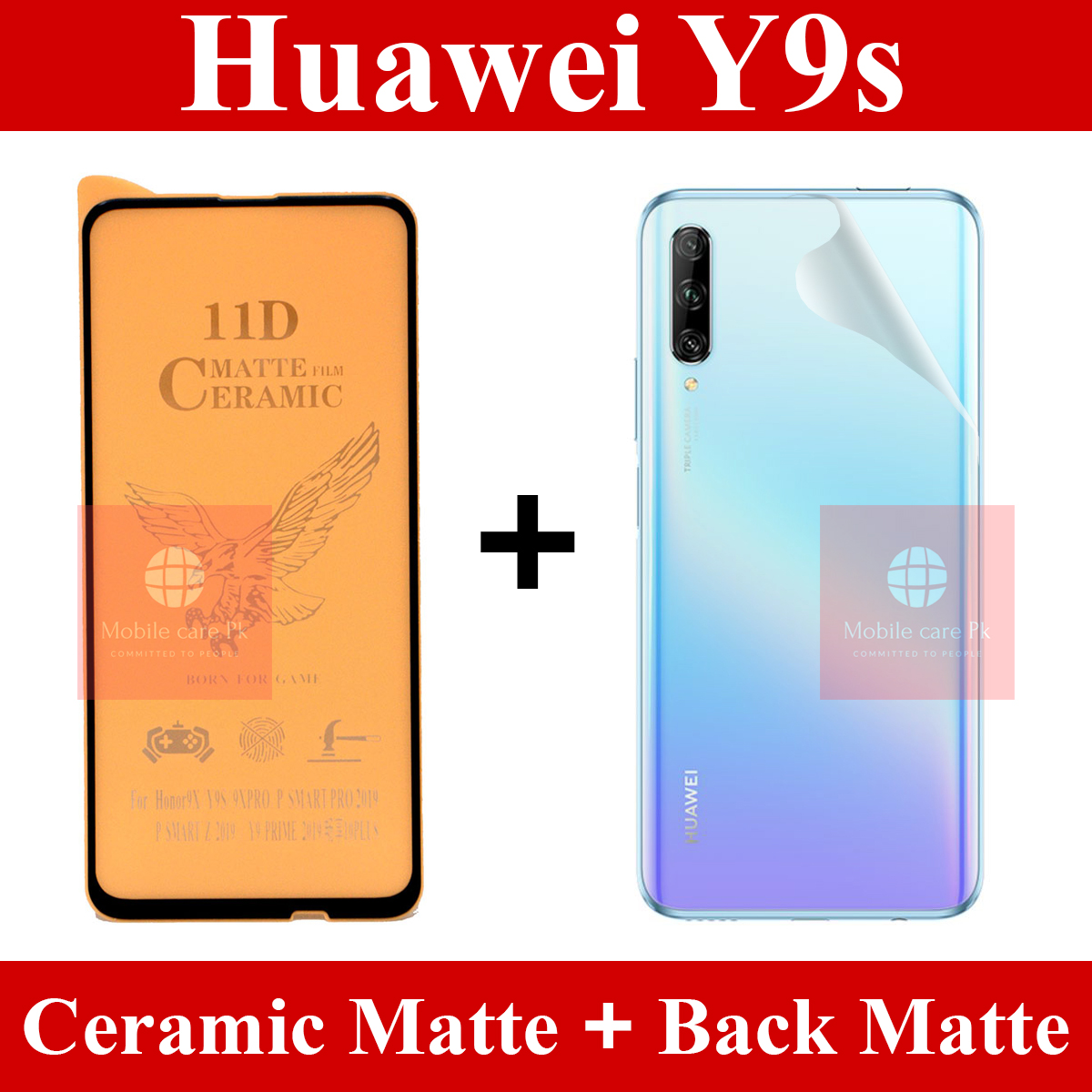 Huawei Y9s Matte Glass Fiber Glass Protector + Back Protector Carbon ...