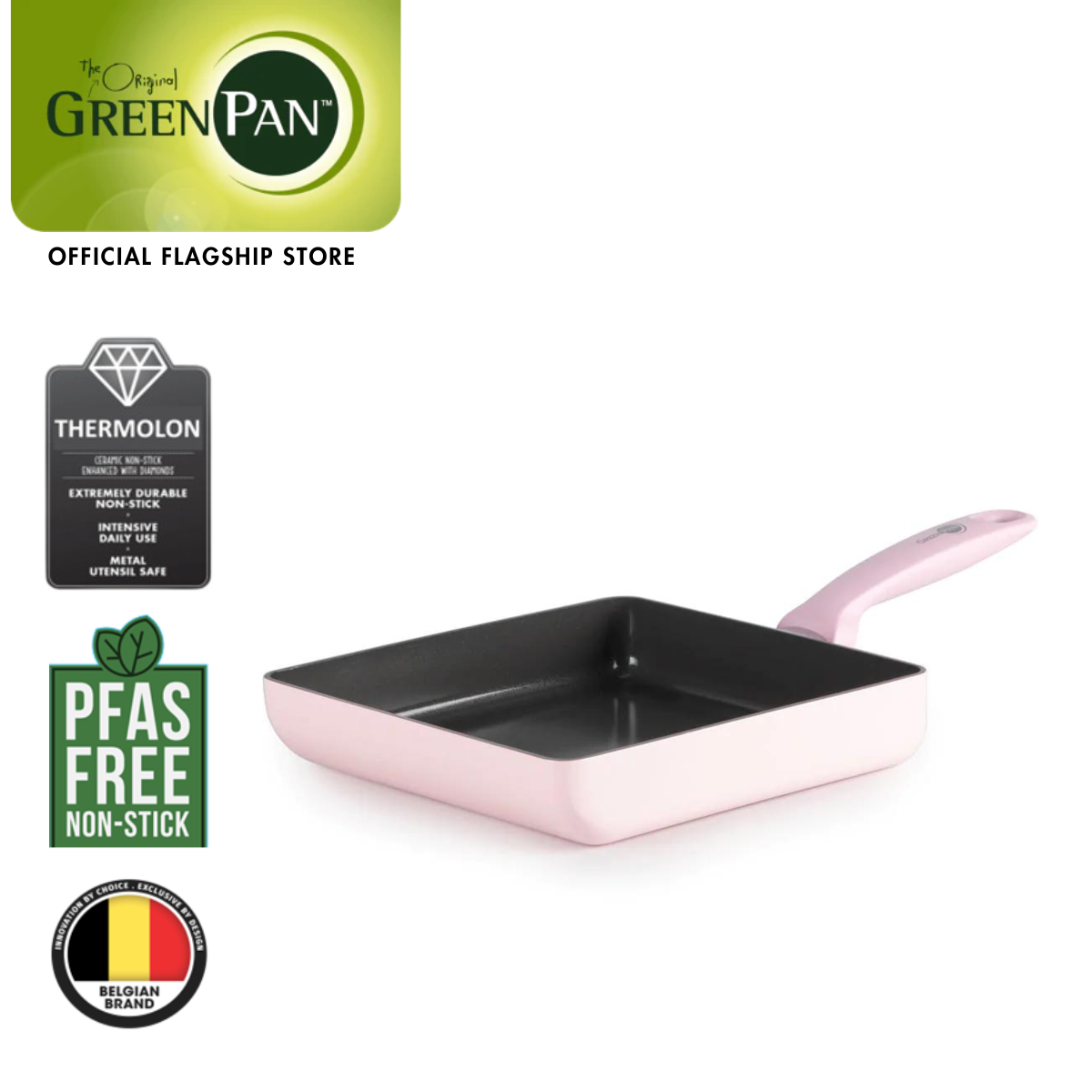 GreenPan Torino 22 x 20cm Rectangular Egg Pan, Pink [PFAS FREE ...