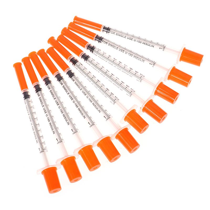 10PCS 1ml Disposable plastic sterile Insulin syringe Orange Cap Plastic ...