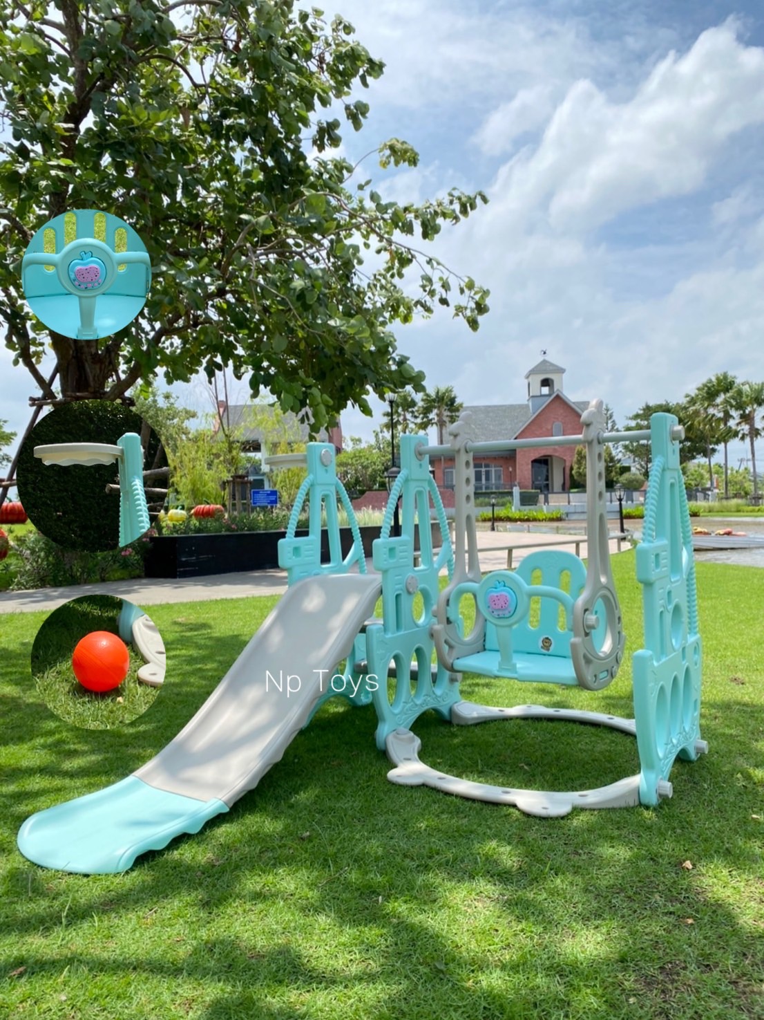 Toykidsshop สไลเดอร์ ชิงช้า มีชุดแป้นบาส รูปเจ้ายีราฟ 3in1 No.6022 ...