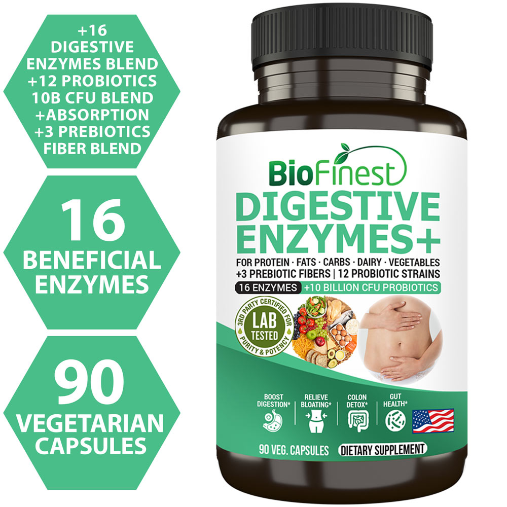 Biofinest Digestive Enzymes Supplement - 3 Prebiotics 12 Probiotics 10 ...