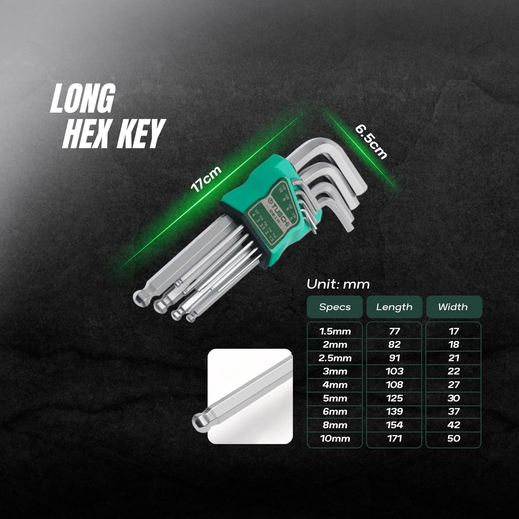 TUOCHI 9pcs Hex Torx Allen Key Ball Point Extra Long and Long Chrome ...