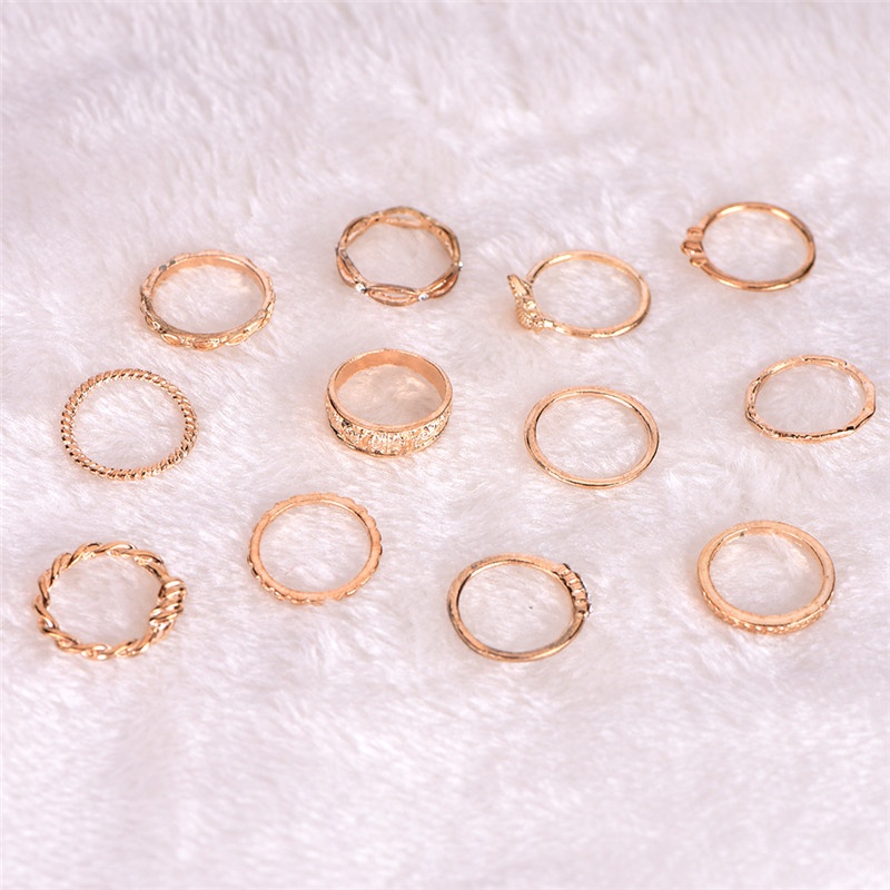 12 Pcs/Set Gold Plated Finger Rings Women Vintage Punk Knuckle Rings ...