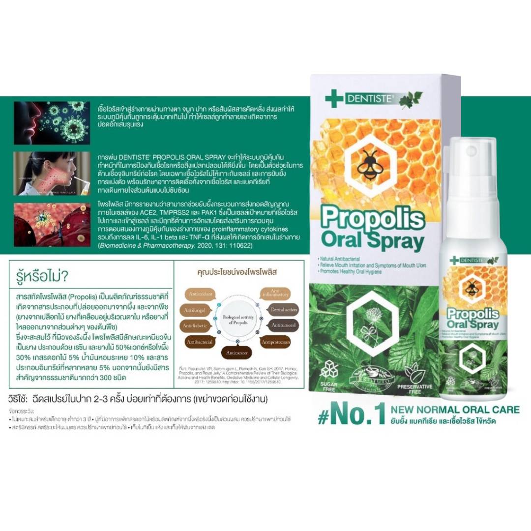 ซื้อครบ มีของแถม!! DENTISTE Propolis Oral Spray 20 ml. เดนทิสเต้ โพรโ ...