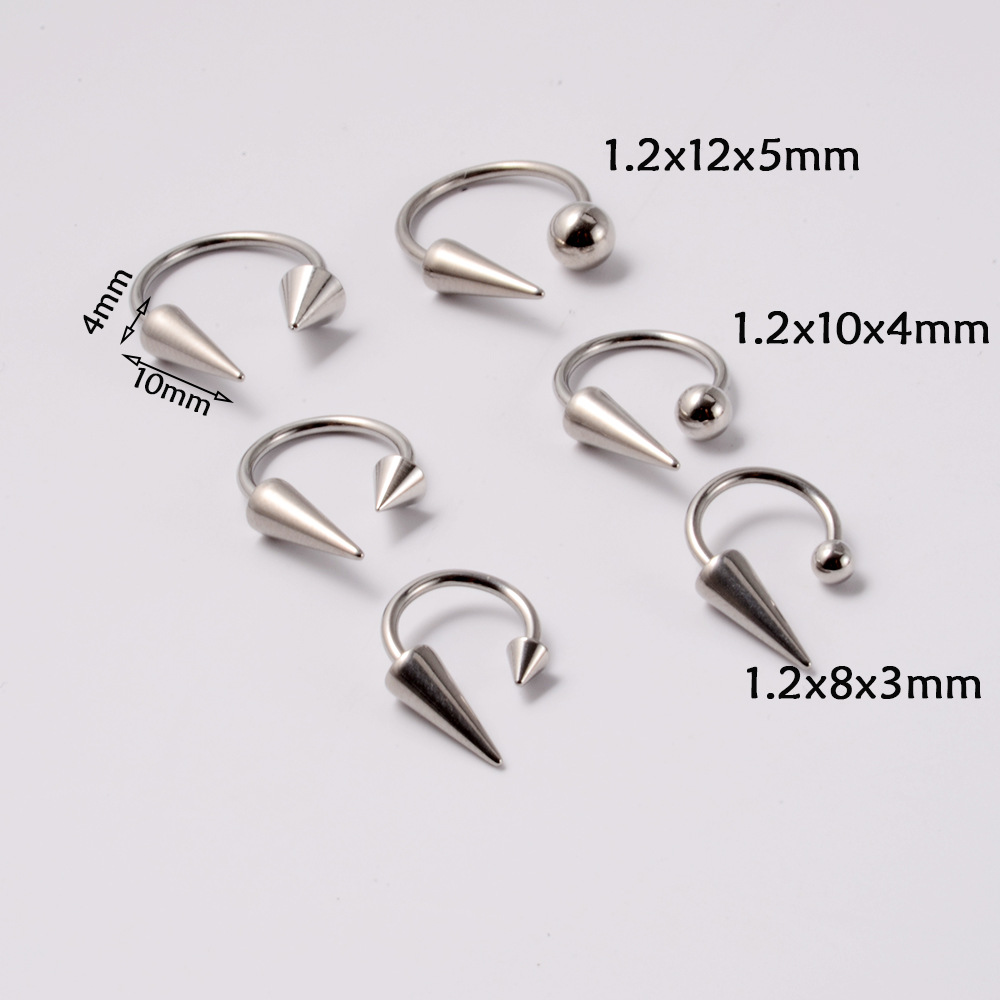 Stainless Steel Pointed Cone Lip Ring Personalized Cool Punk Horseshoe ...