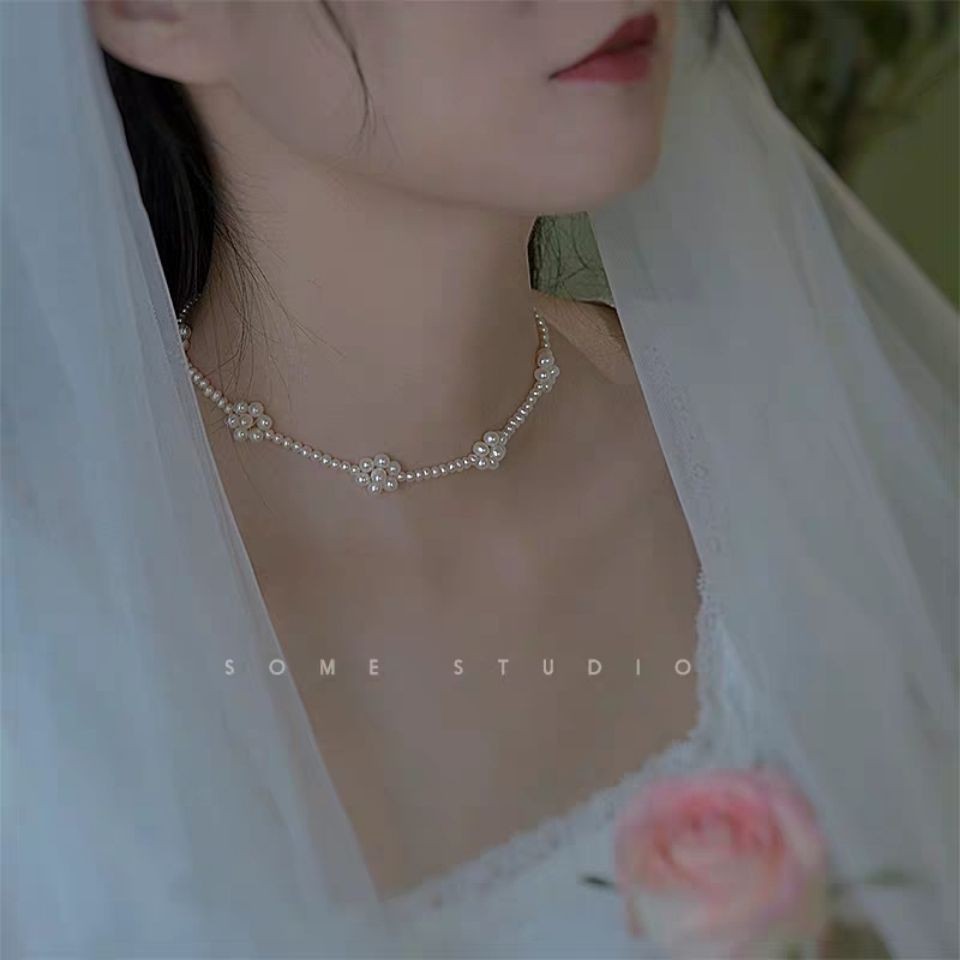 Imitation Pearl Necklace Women's Collarbone Chain Ins Simple Cold Style ...