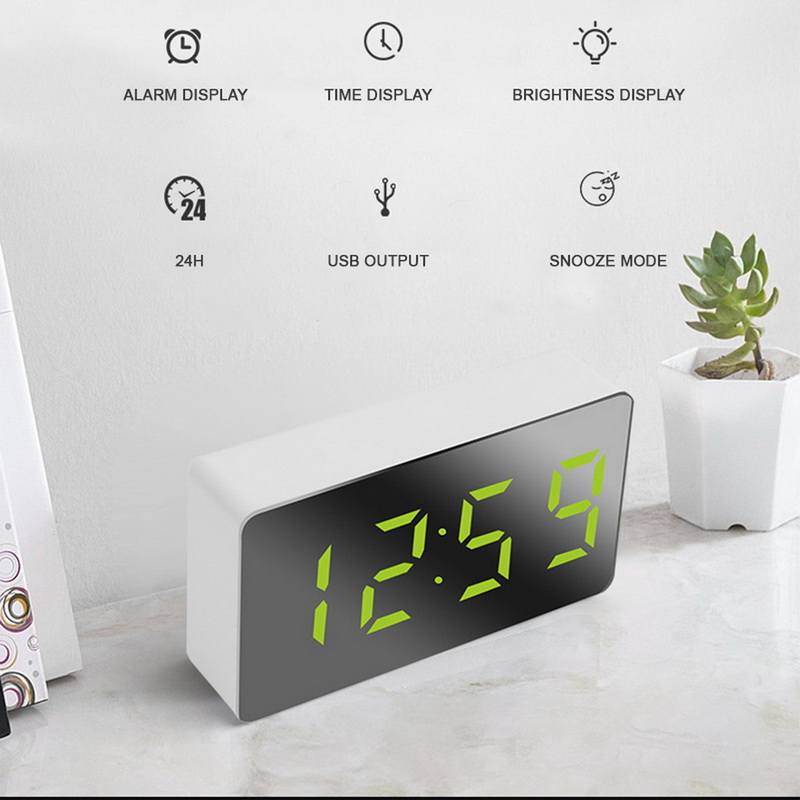 【New Trend】Mini Desk Alarm Clock Digital Mirror LED Big Display Bedroom ...