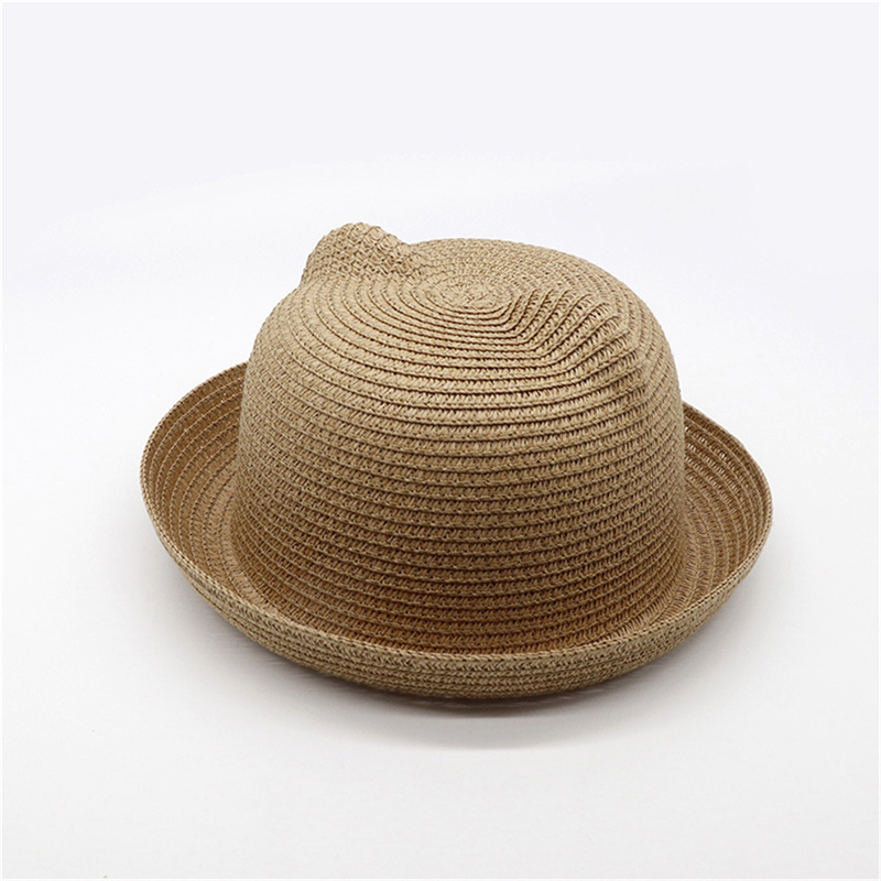 Cute Baby Solid Color Hat With Ears Summer Straw Hat Children Beach Sun ...