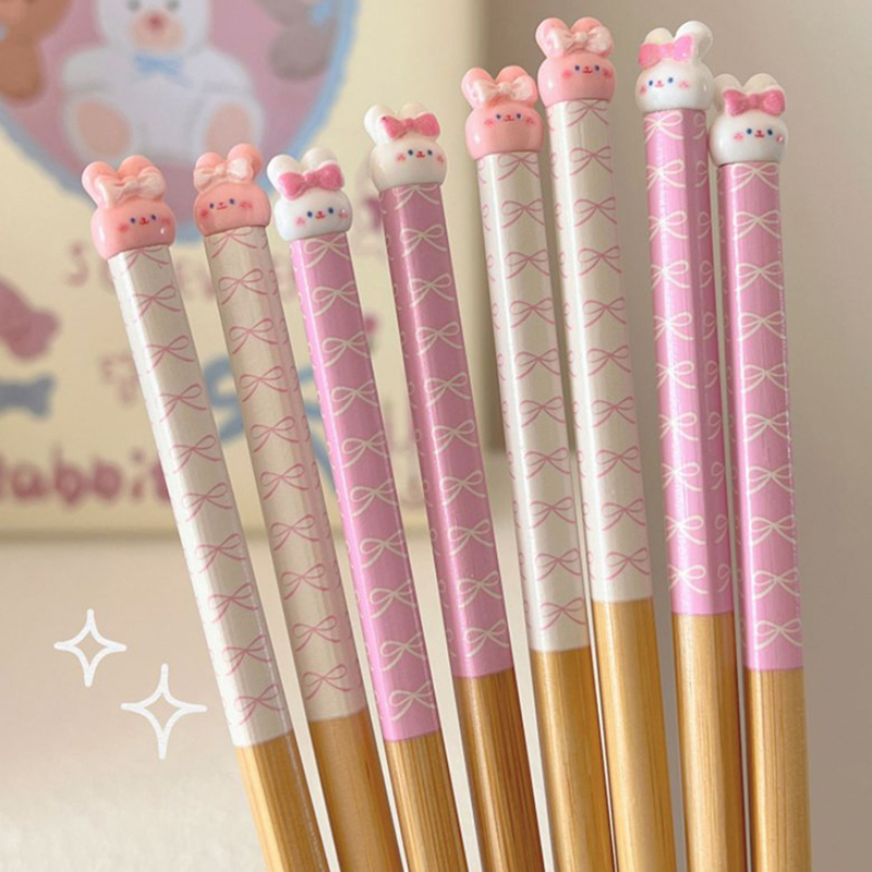 Kawaii Bunny Chinese Chopsticks Cute Wooden Korean Style Japanese Sushi ...