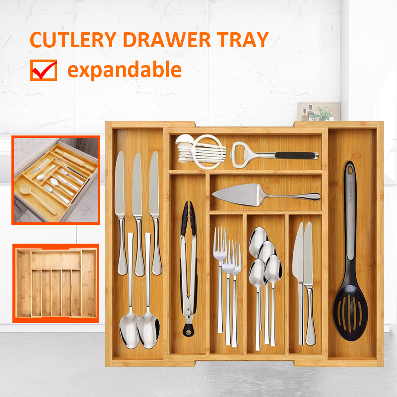 【Ready Stock】Expandable cutlery organizer Bamboo drawer storage rack ...