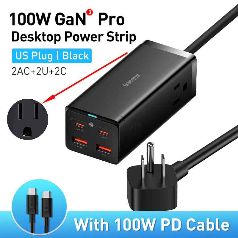 Baseus 65W / 100W GaN3 Pro USB Charger Desktop Type C PD 4 in 1 AC/DC ...