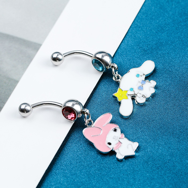 Sanrio Cartoon Belly Button Rings Crystal Navel Piercing Ring Cute Dog ...