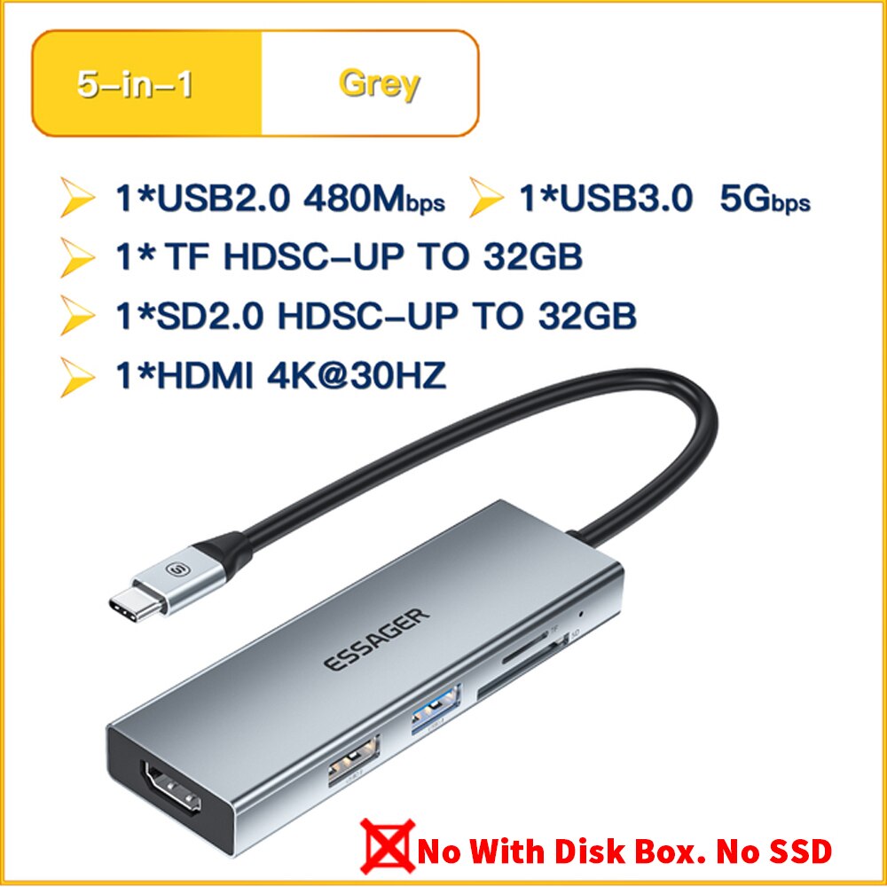Essager USB Type C Hub With Disk Storage Function 8 in 1 USB C to SATA ...