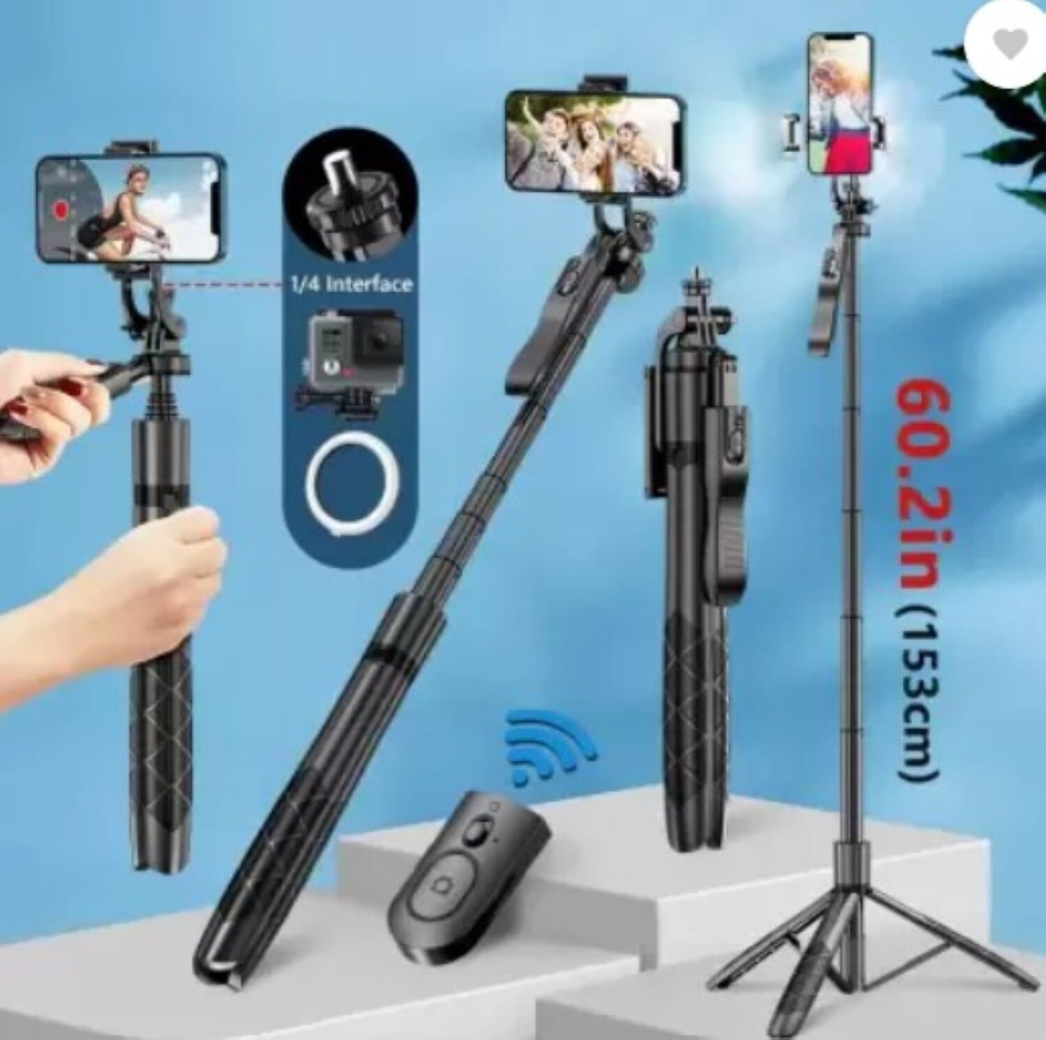 Selfie Stick Tripod (4in1) 5.8 Feet Long with Stable Handle BT Shutter ...