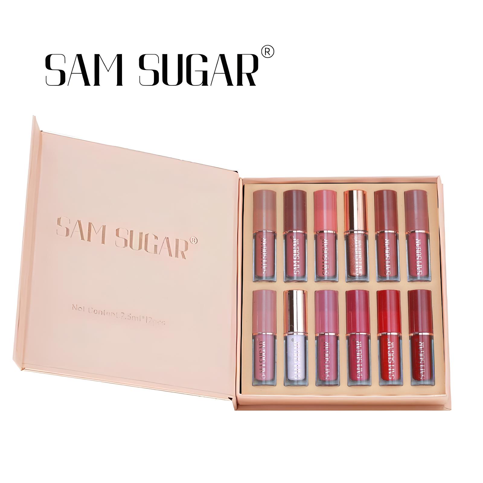 SAM SUGAR 12-color book lip gloss set matte velvet non-stick lip glaze ...