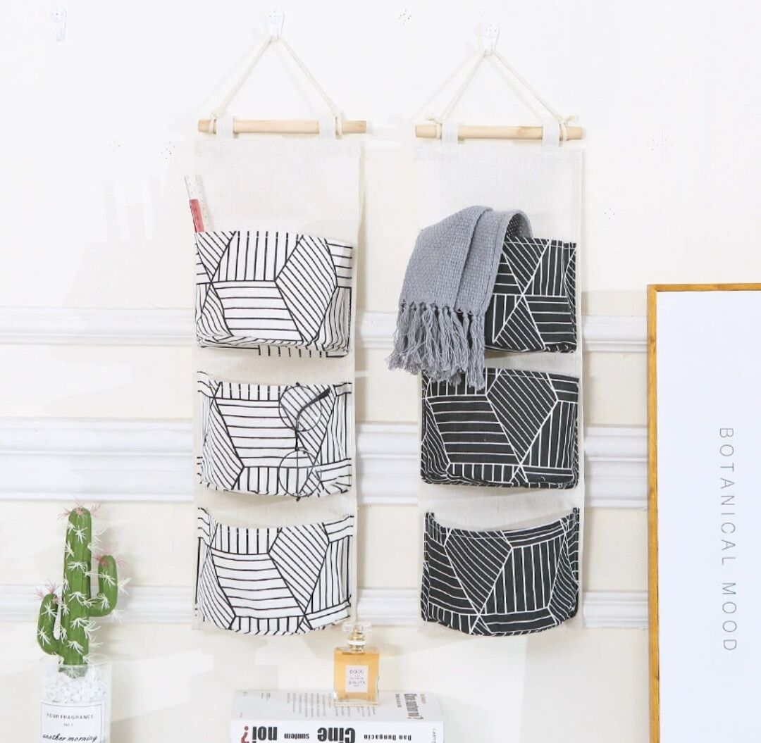 SC-Tray Organizer Gantung/Pouch Gantung Dinding 3 Sekat / Storage Kain ...