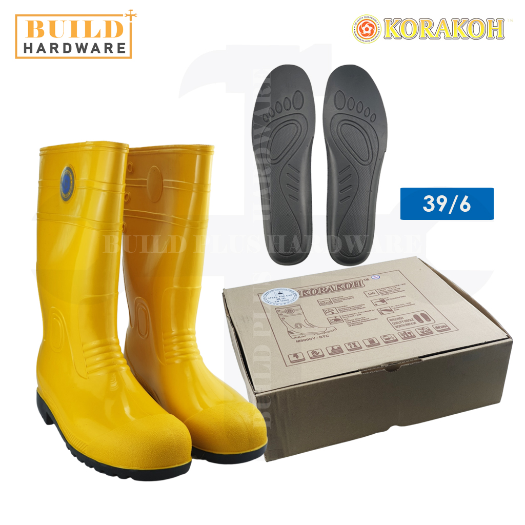 KORAKOH M8000 Yellow PVC Rubber Boot Steel Toe Cap with Sock (Size: 39-43 / 6-10) 黄色铁头水鞋 Kasut ...