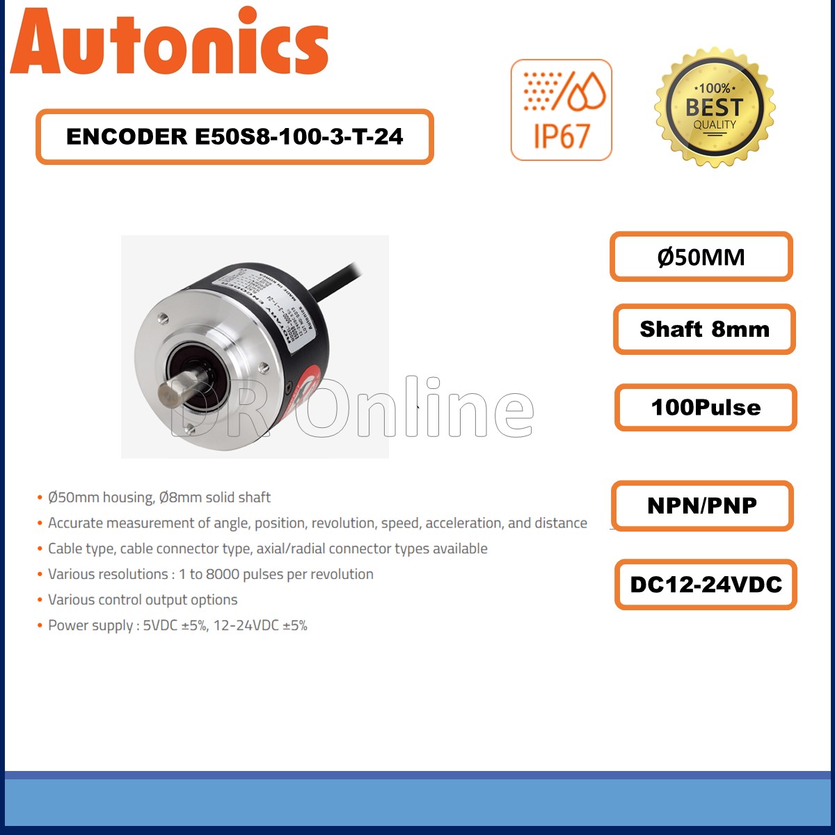 Autonics Rotary Encoder 50mm 8mm Shaft, 100Pulse Totem pole output ...