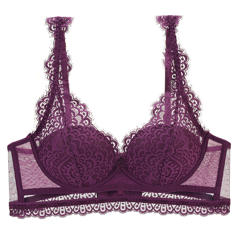 Eyelash sexy white underwear female thin lace breast four-breasted bra ...