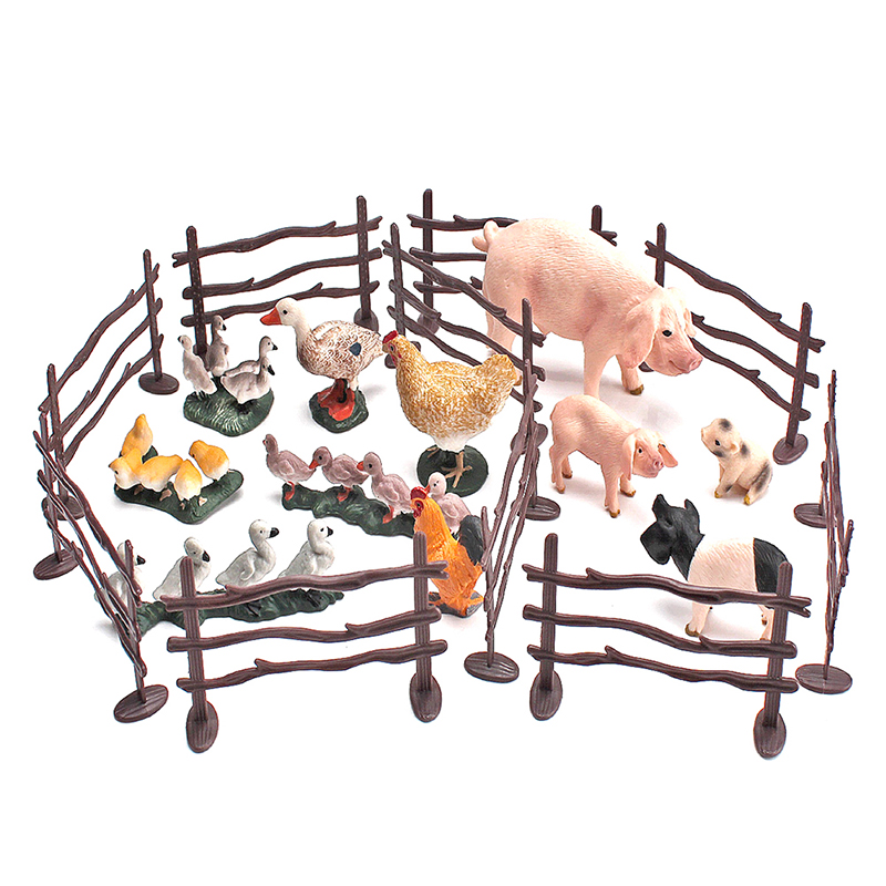 DIY Kids Toys Simulation Animals Farm Poultry Fence Models Pasture Zoo ...