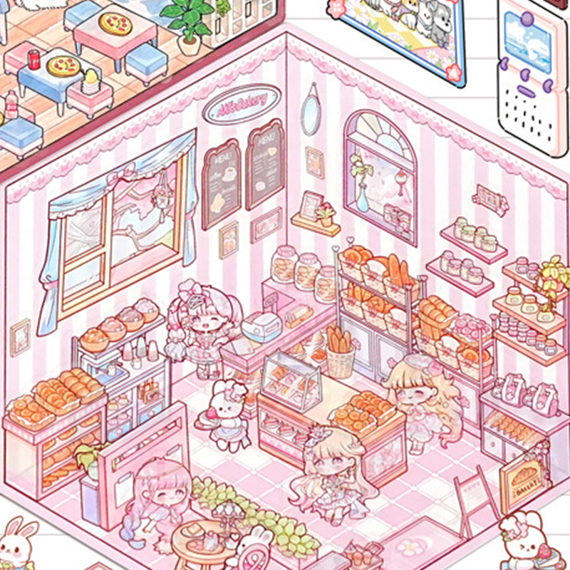 1Set Funny Supermarket Baking Shop Stickers Cute Cartoon Scene Stickers ...