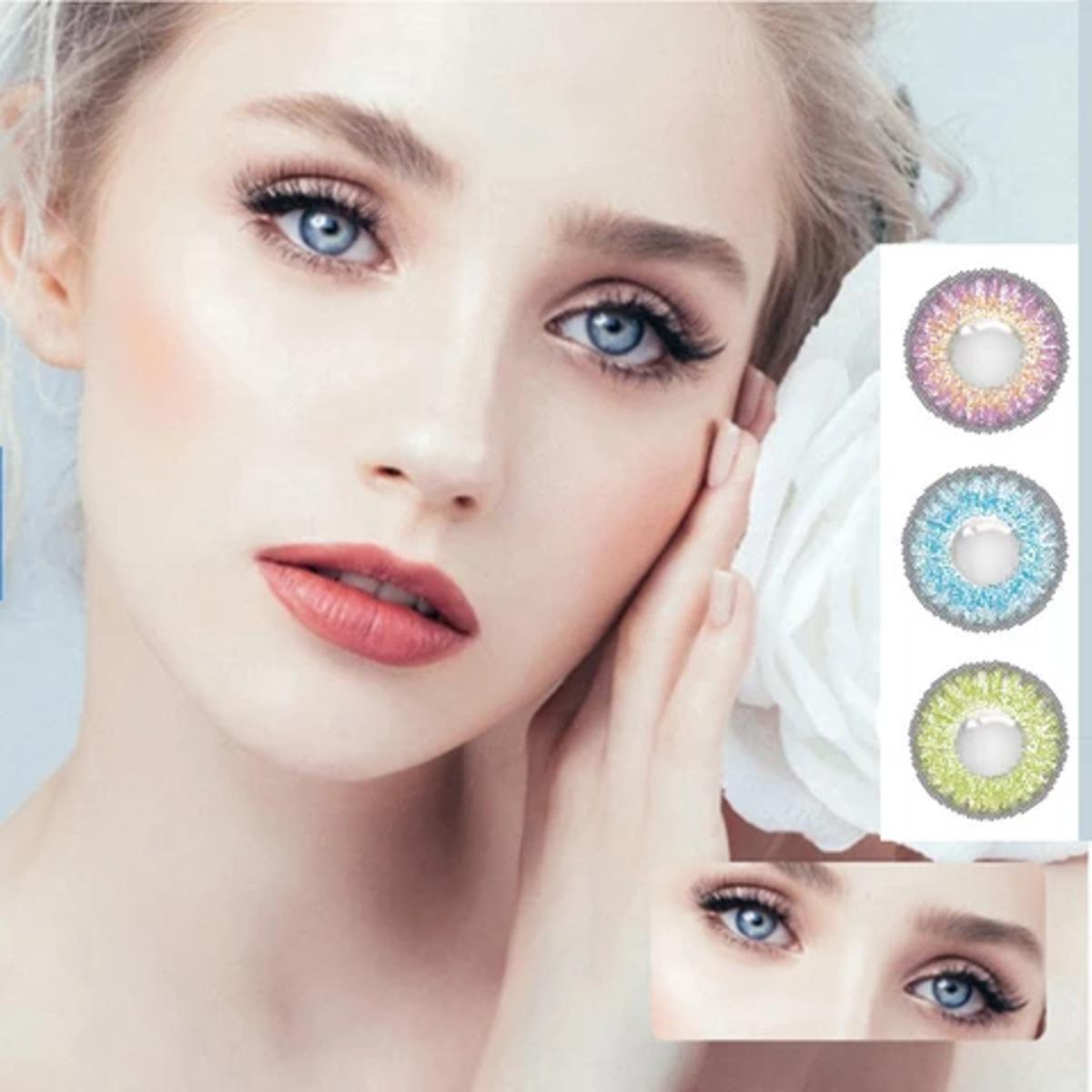 Stylish Color Eye Contact Lenses 3tone Multi Color soft + Free kit case ...