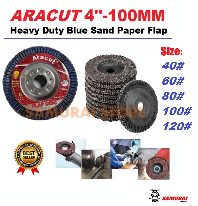 ARACUT 4''-100mm Heavy Duty Blue Sand Paper Flap Disc Sobar Steel ...