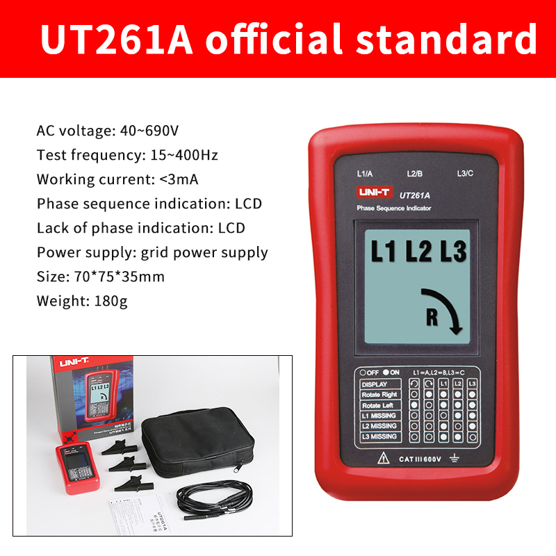 UNI-T UT261A UT261B 3 Phase Sequence Meter Phase Missing Motor Rotation ...