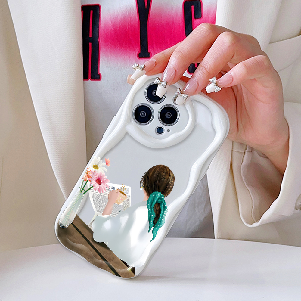 UCUC for iPhone 11 12 13 Mini 14 15 Pro Max 6S 7 8 Plus Xs Max XR Back Cover Girl Drinking Tea ...